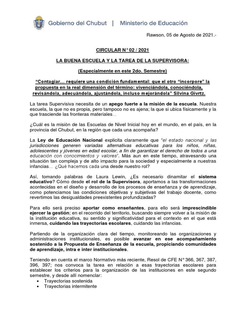 Circular STGEI #2 - 21 Buena Escuela y La Tarea de La Supervisora | PDF | Educación de la ...