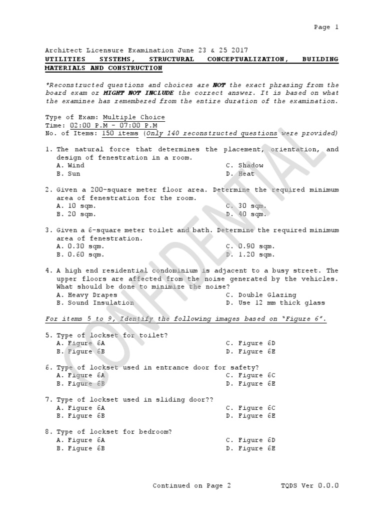 Architect Licensure Exam 2017 Questions | PDF | Concrete | Plumbing