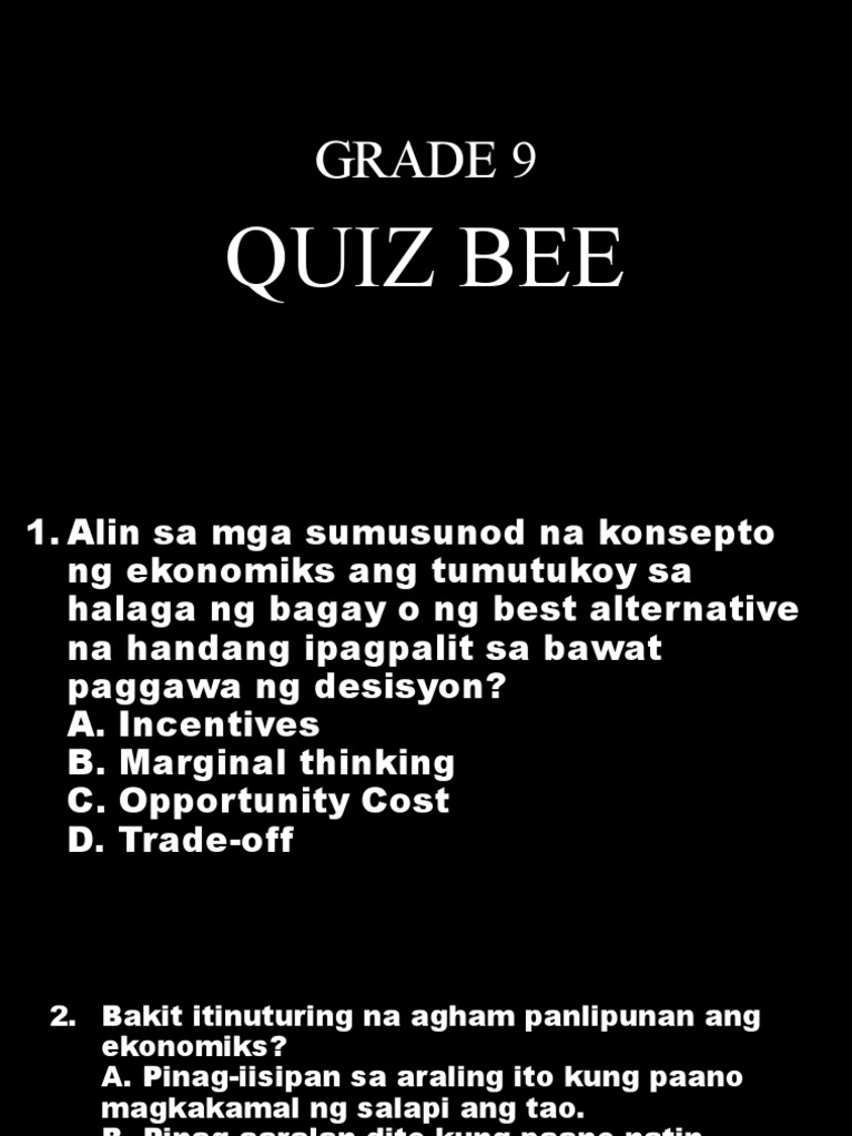 Grade 9 Quiz Bee | PDF Grade 9 Quiz Bee | PDF