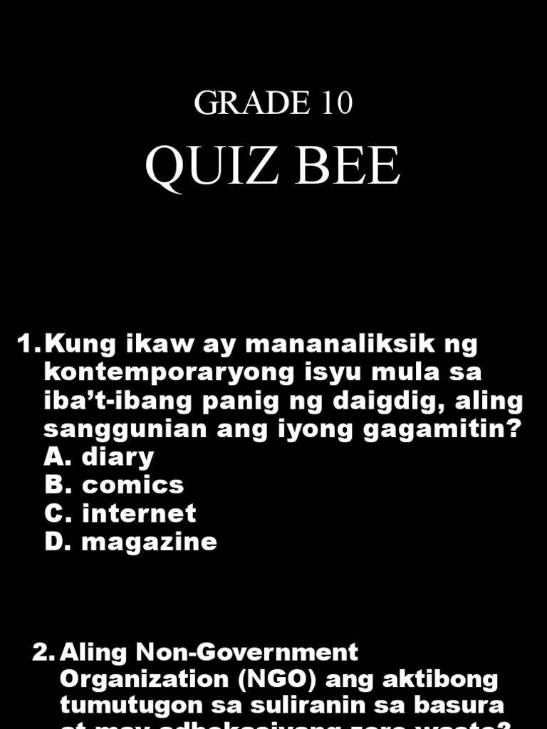 Grade 10 Quiz Bee | PDF