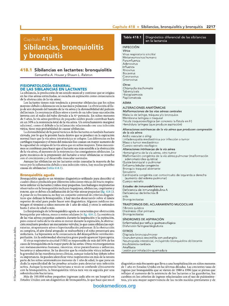 Bronquiolitis, Silvilancias y Bronquitis Nelson | PDF