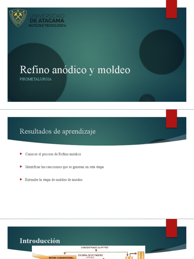 Refino Anódico y Moldeo: Facultad Tecnológica | PDF | Cobre | Oxígeno