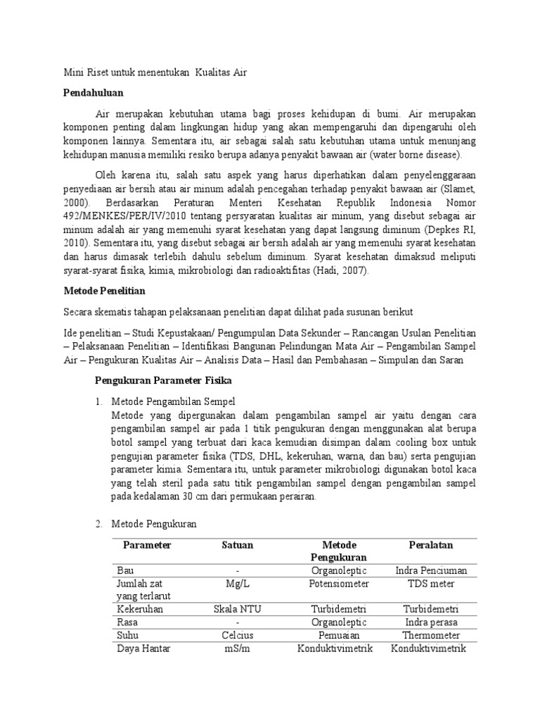 Mini Riset Untuk Menentukan Kualitas Air Lanjutan Jawaban UTS Danil Alpito | PDF | Pengembangan ...