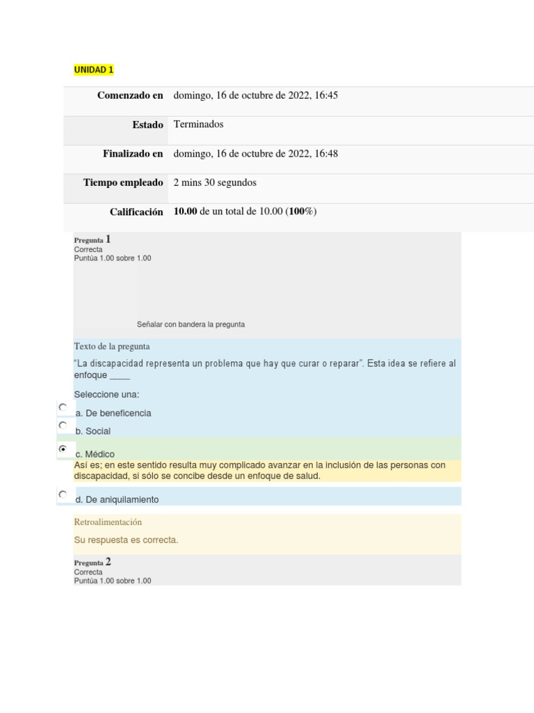 Personas Con Discapacidad, Transformando Barreras en Oportunidades - Examen Unidad 1 | PDF ...