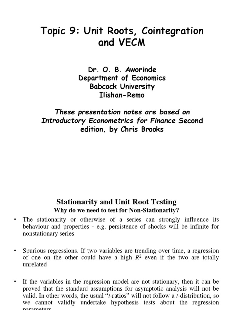 Topic 5 Unit Roots, Cointegration and VECM | PDF | Stationary Process ...