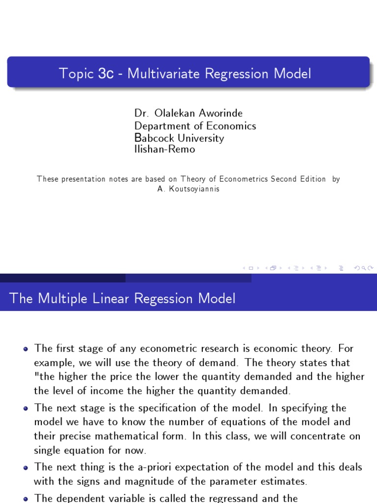 Topic 3c Multiple Regression | PDF | Linear Regression | Dependent And Independent Variables