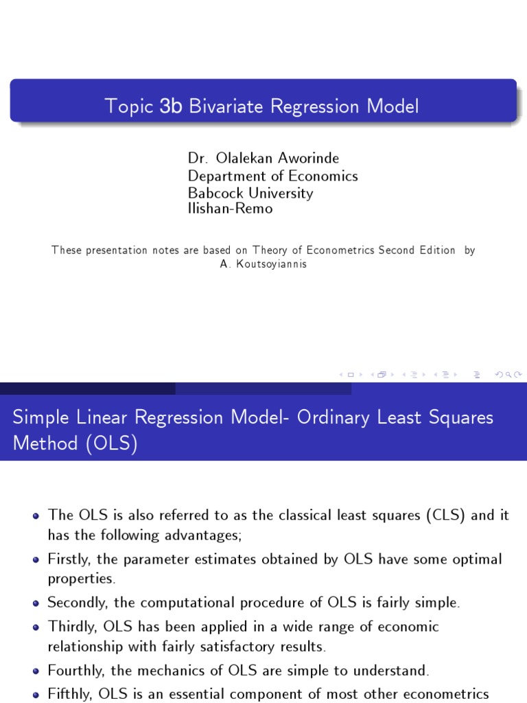 Topic 3b Simple Linear Regression | PDF | Ordinary Least Squares | Regression Analysis