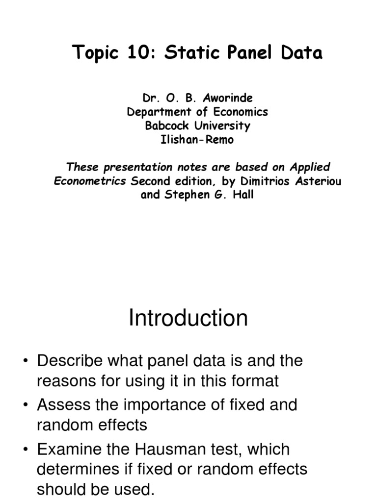 Topic 6 - Static Panel Data | PDF | Fixed Effects Model | Ordinary ...