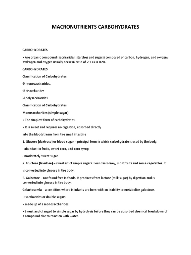 NCM 105-Macronutrients Carbohydrates Reviewer | PDF | Carbohydrates ...