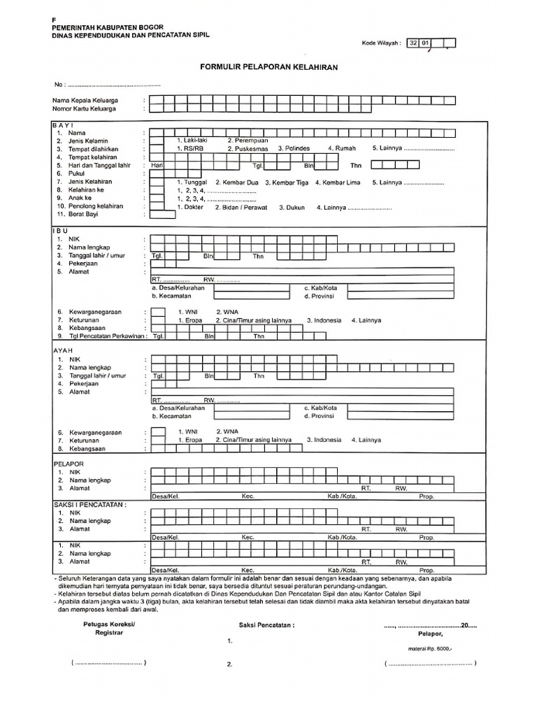 Formulir Pengajuan Akta Kelahiran | PDF