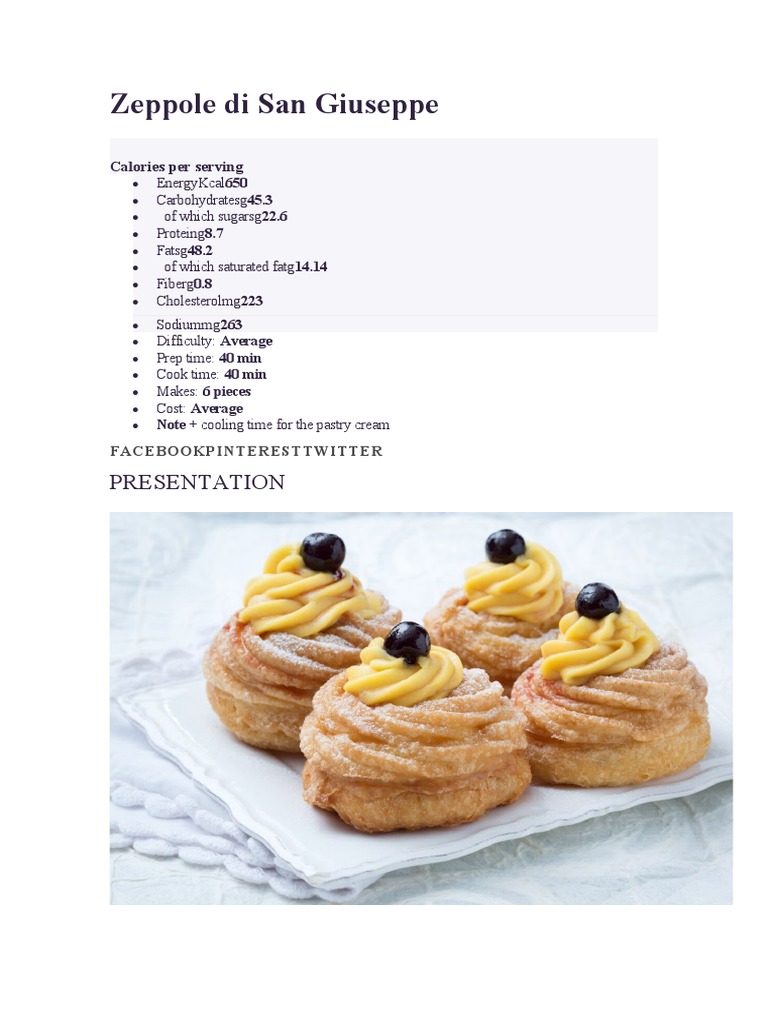 Zeppole Di San Giuseppe | PDF | Foods | Cooking