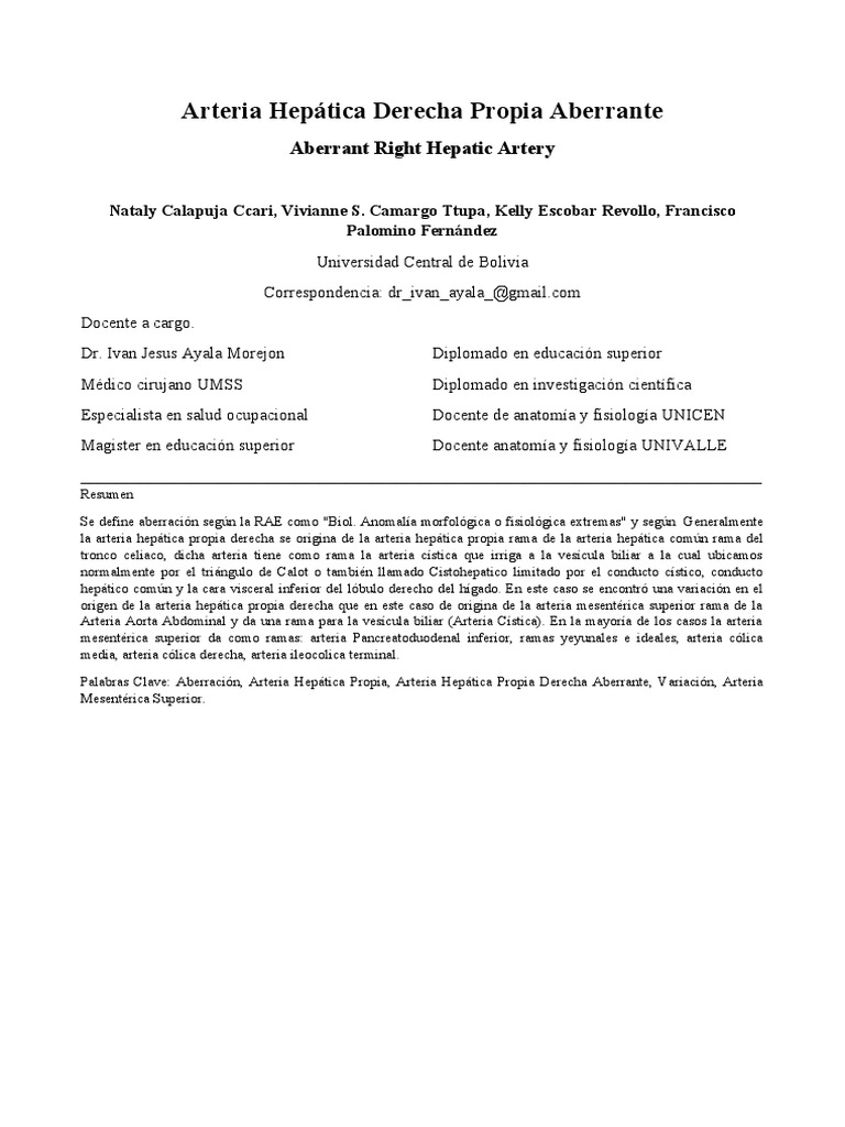 Arteria Hepática Derecha Propia Aberrante | PDF | Hígado ...