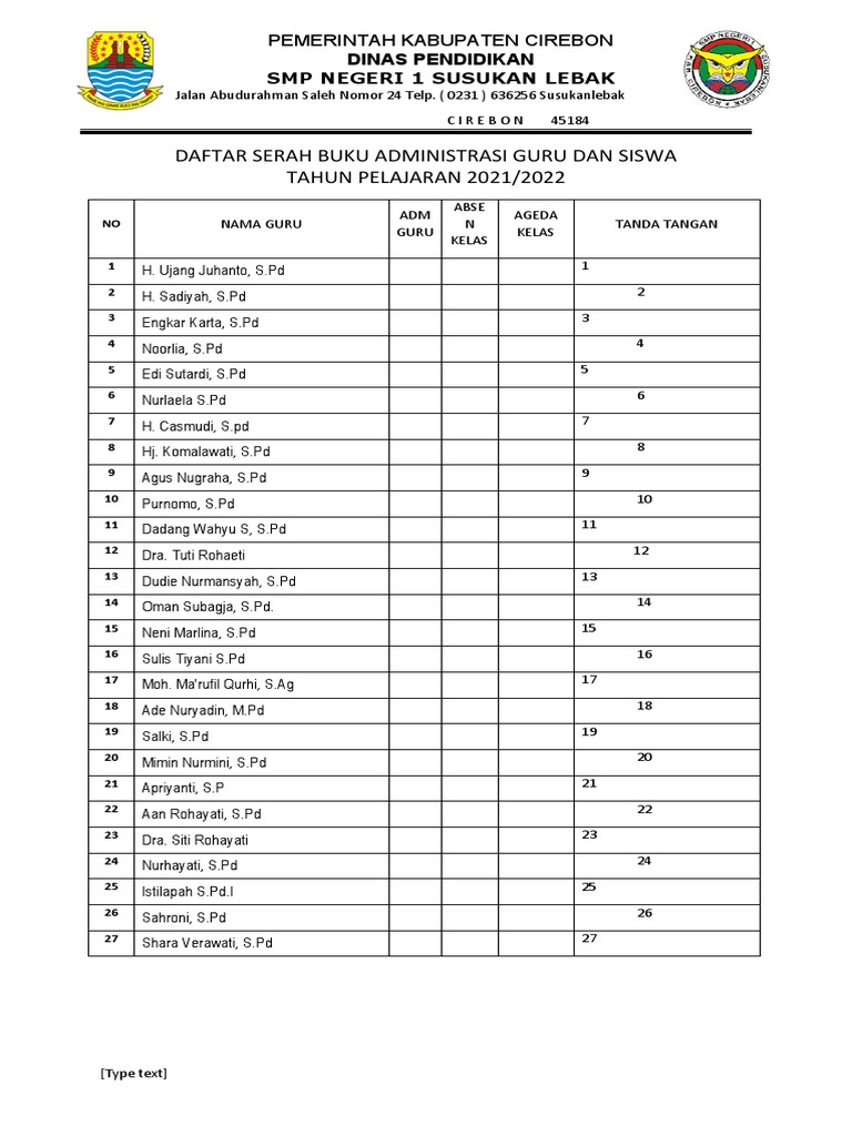 Daftar Serah Terima Rapot | PDF