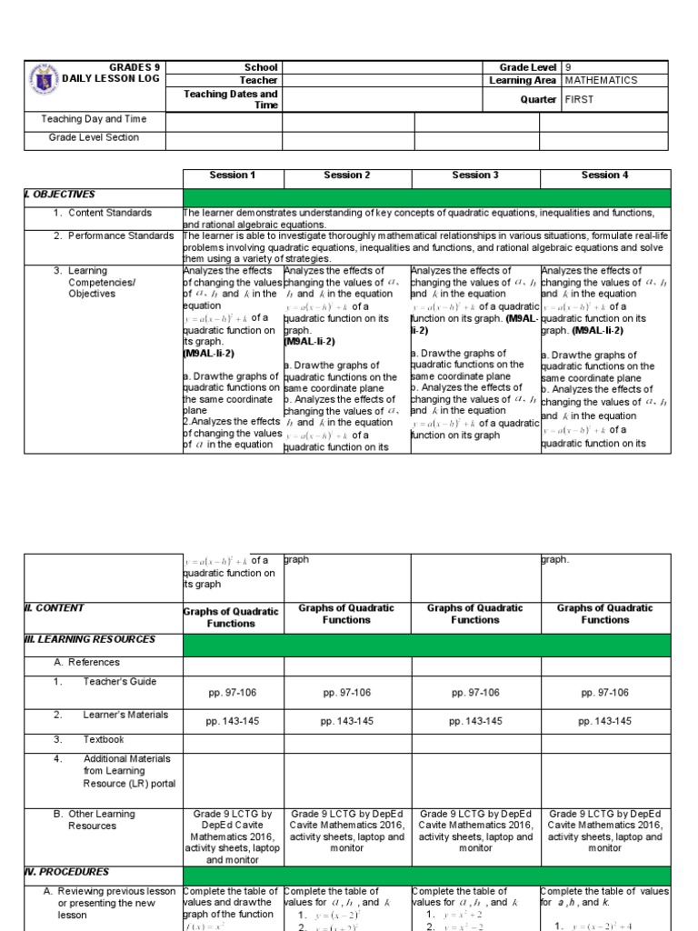 DLL-WK 8-LC 14 | PDF | Quadratic Equation | Function (Mathematics)