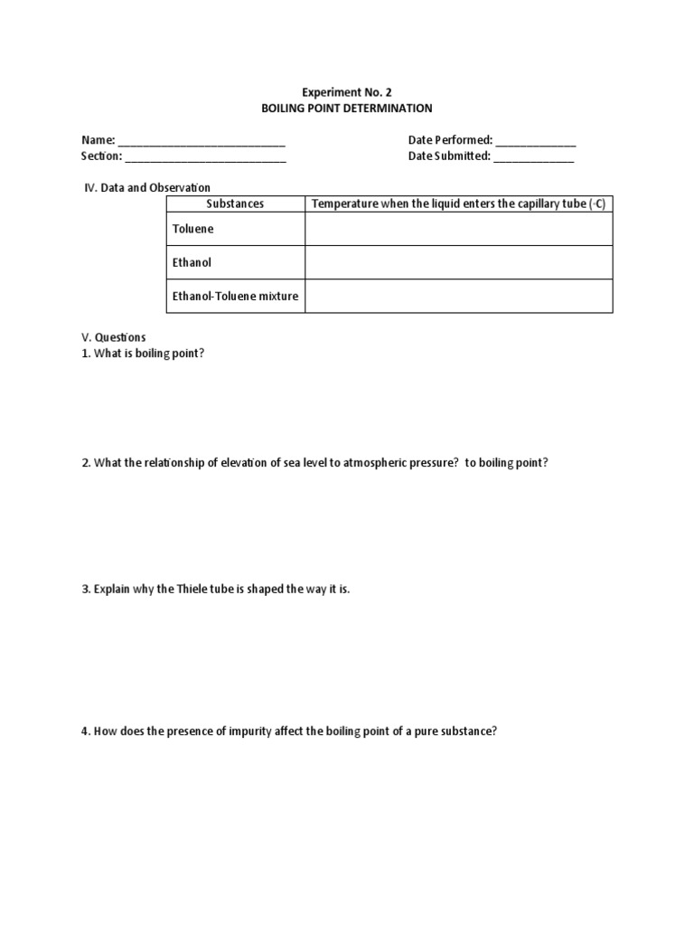 Experiment No. 2 - Boiling Point Answer Sheet | PDF
