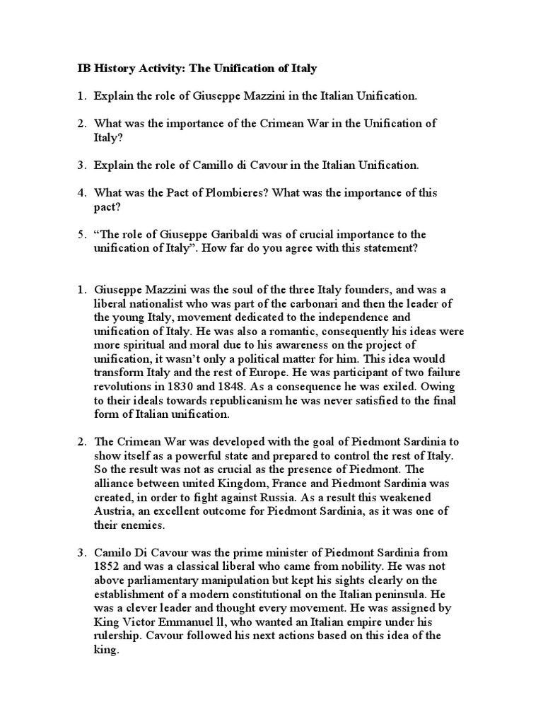 Activity The Italian Unification 2021 | PDF | Italy | Nationalism