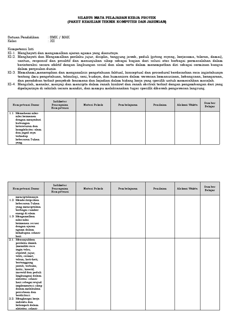 Silabus Kerja Proyek Teknik Komputer | PDF | Pengembangan Diri | Sains & Matematika