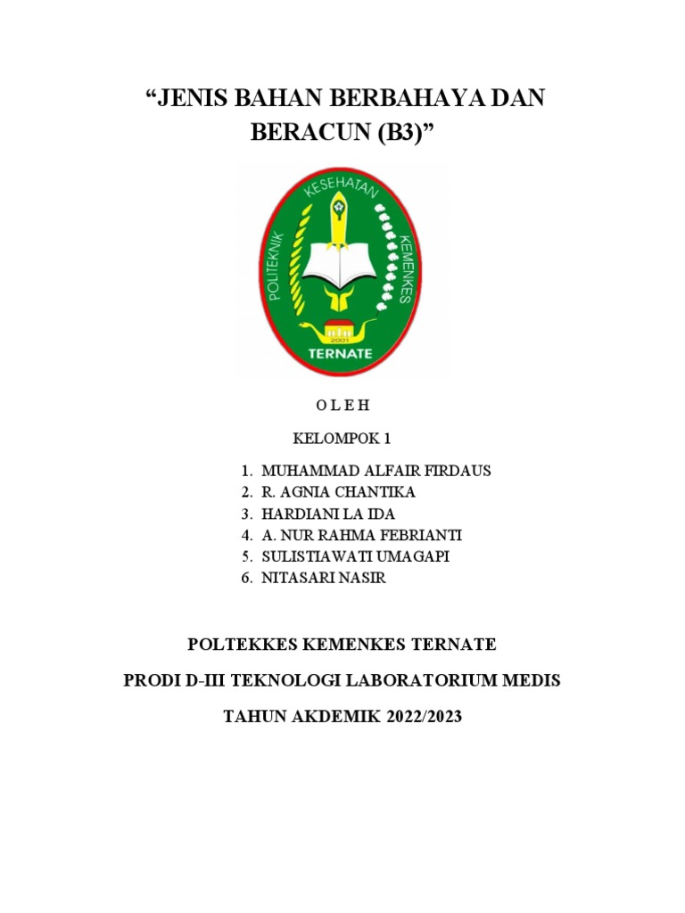 Makalah Jenis Bahan Berbahaya Dan Beracun Kelompok 1 - Salin | PDF
