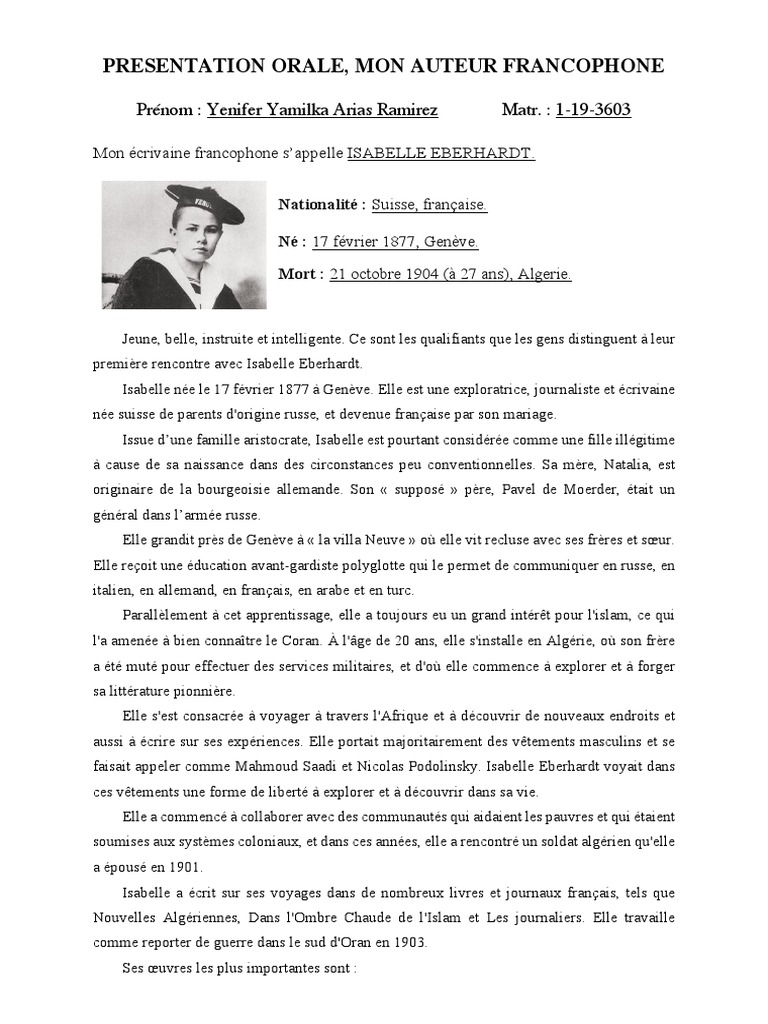 Isabelle Eberhardt : Vie d'une Exploratrice | PDF