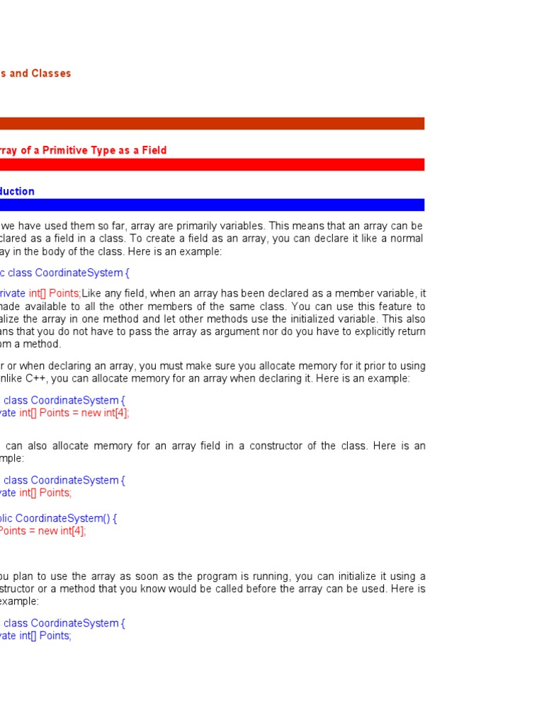 Arrays And Classes Pdf Class Computer Programming Parameter Computer Programming