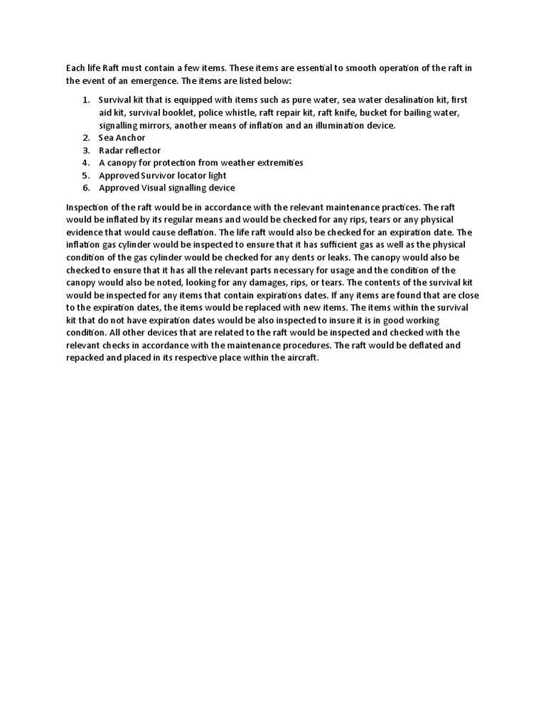 Essential Life Raft Inspection Checklist | PDF | Equipment ...