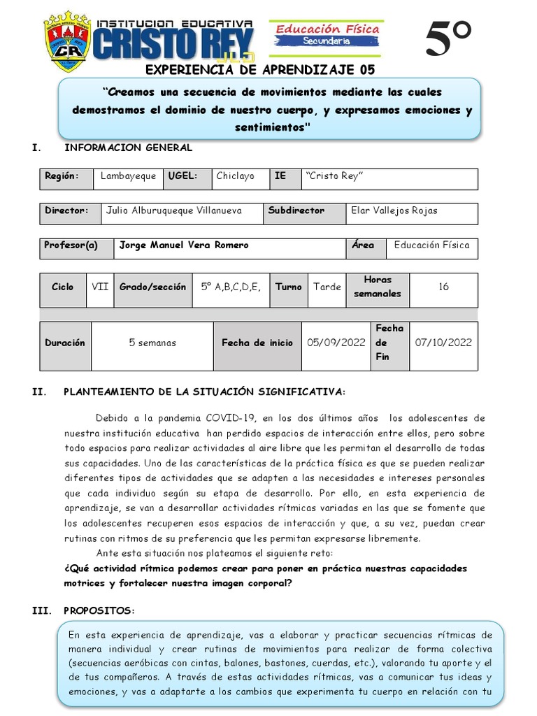 EDA 5 - 5 ° 2022 Vera | PDF | Aprendizaje | Ritmo