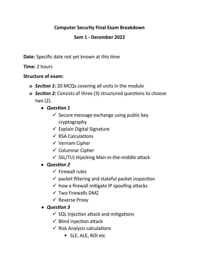 Computer Security Final Exam Breakdown | PDF