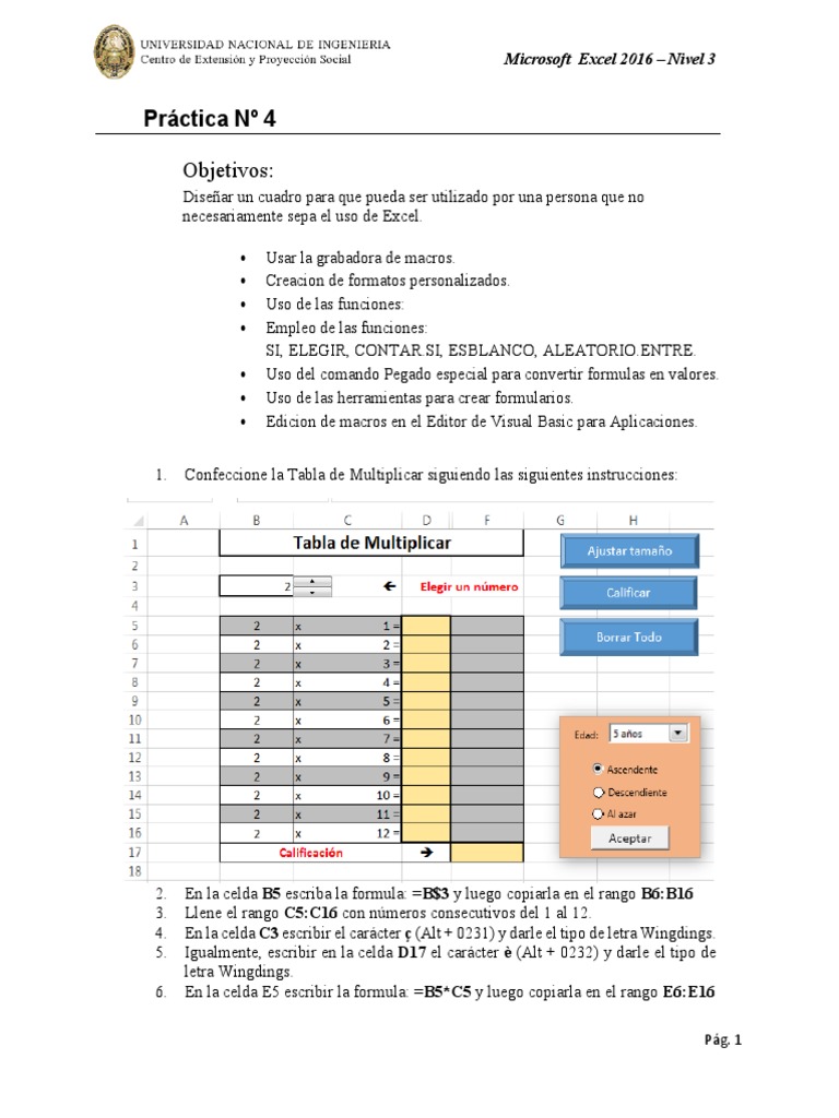 Práctica de Laboratorio #4 TABLA DE MULTIPLICAR | PDF | Microsoft Excel | Macro (informática)