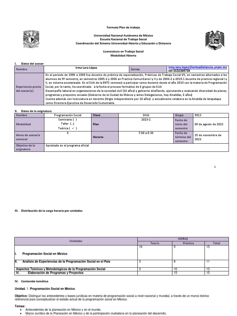 Plan de Trabajo 2023-1 Irma Lara Lopez Programacion | PDF | Trabajo ...