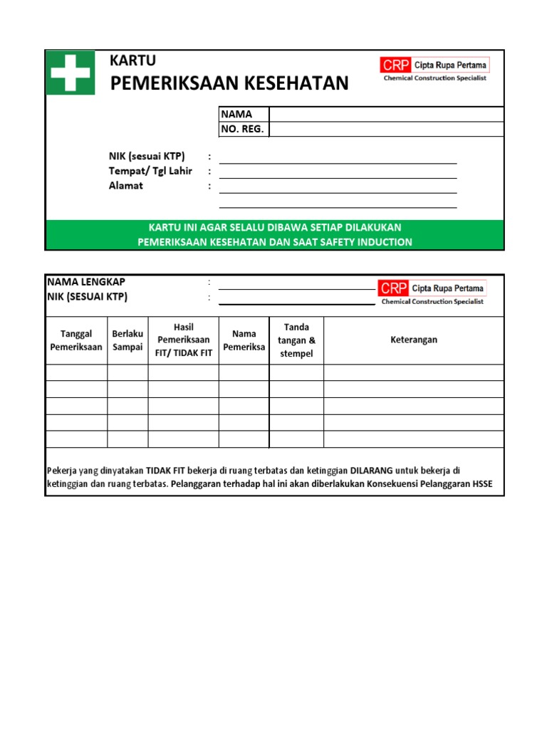 CRP MCU Medical Check Up Template | PDF
