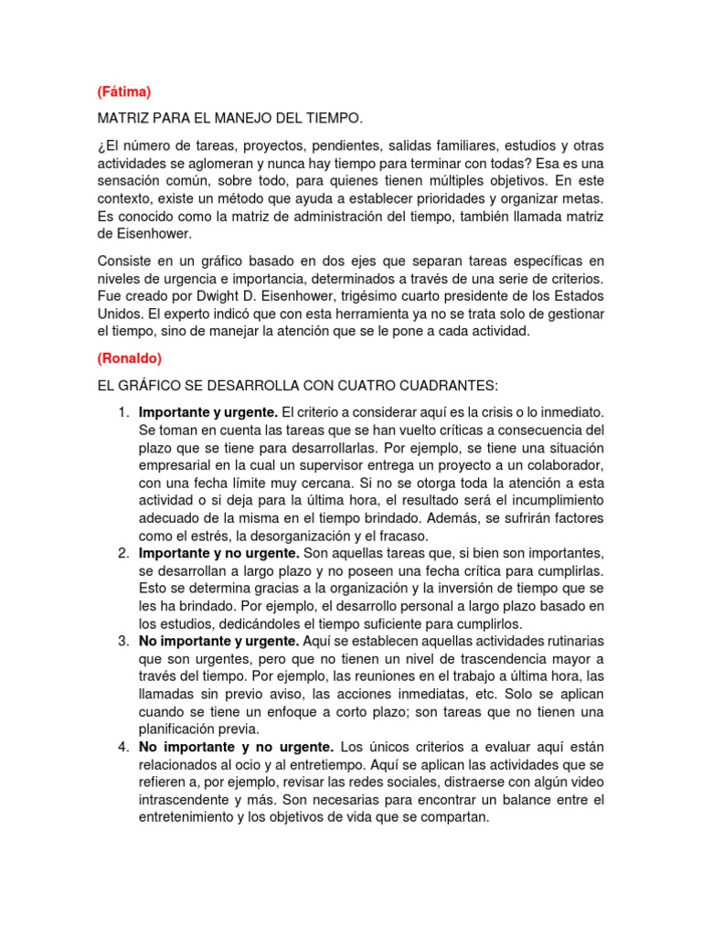 Matriz de Administración del Tiempo | PDF | Gestión del tiempo ...