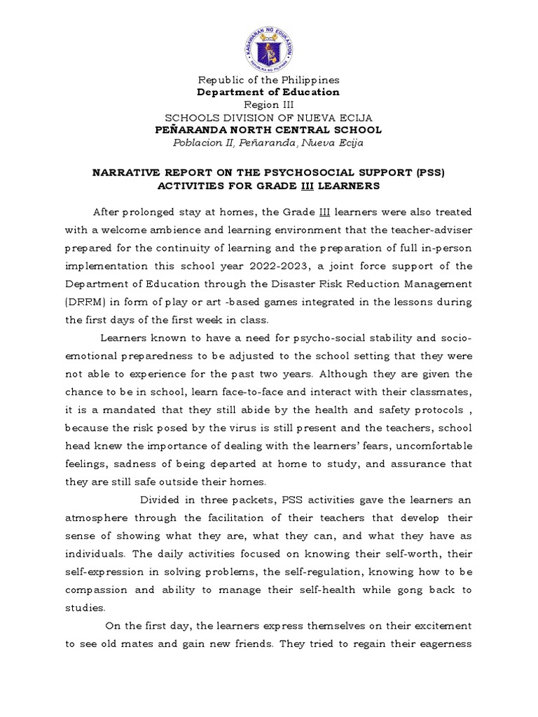 Grade III Psychosocial Support Report | PDF | Learning | Psychology