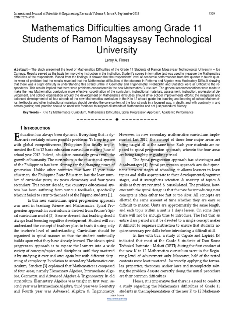 Mathematics Difficulties Among Grade 11 Students of Ramon Magsaysay ...