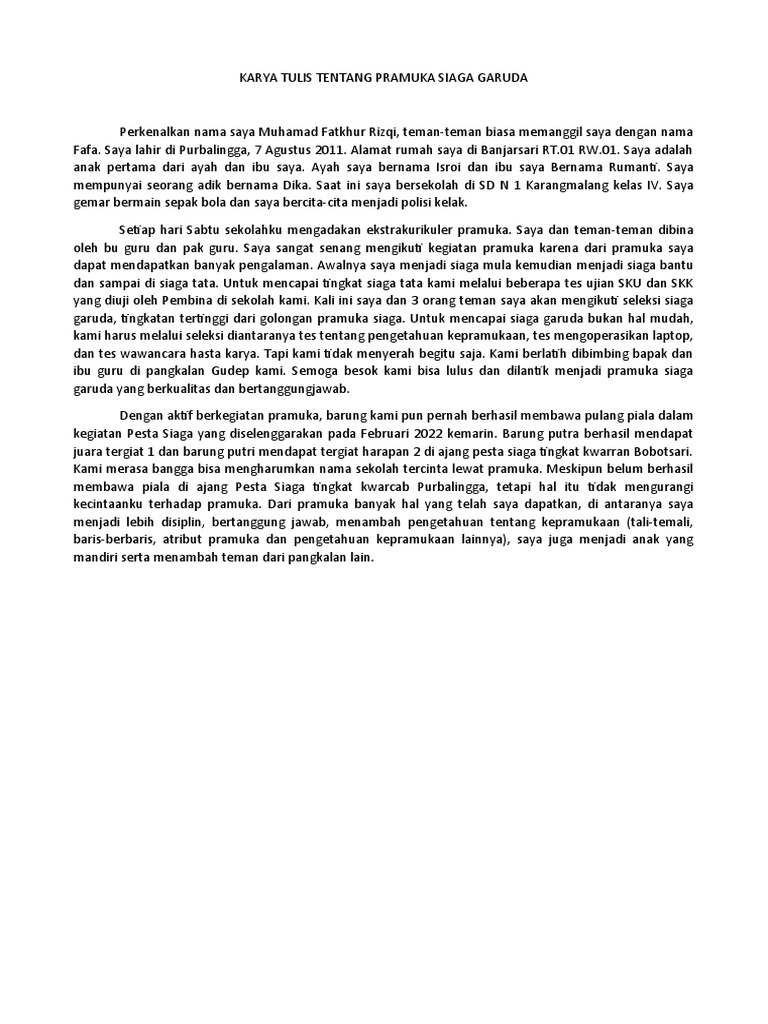Karya Tulis Tentang Pramuka Siaga Garuda | PDF | Pengembangan Diri ...