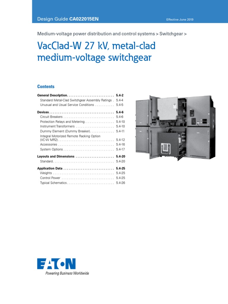 Eaton Vacclad W 27kv Metal Clad Medium Voltage Switchgear Design Guide Ca022015en | PDF ...
