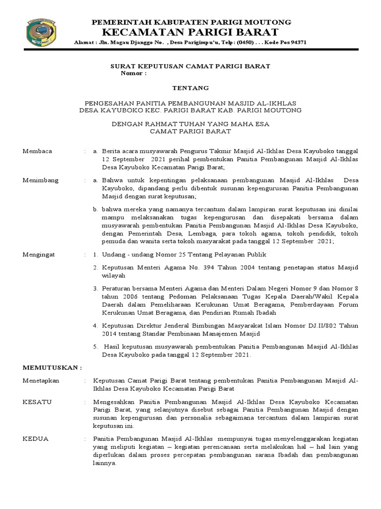 SK Camat Panitia Pembangunan | PDF