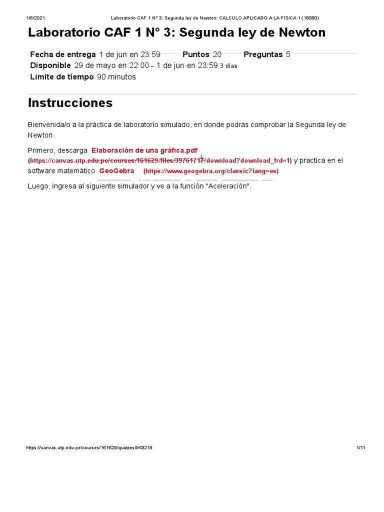 Examen Laboratorio Caf 1 N 3 Segunda Ley de Newton Compress | PDF | Fuerza | Las leyes del ...