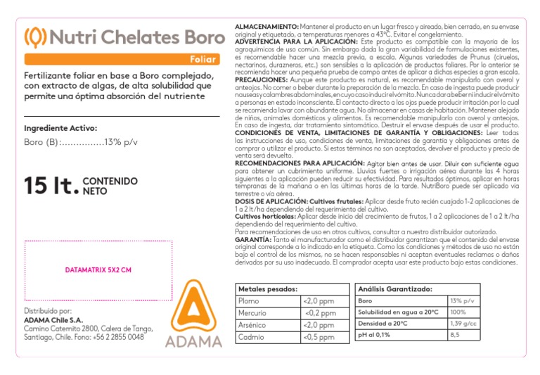 Etiqueta Nutri Chelates Boro | PDF | Química