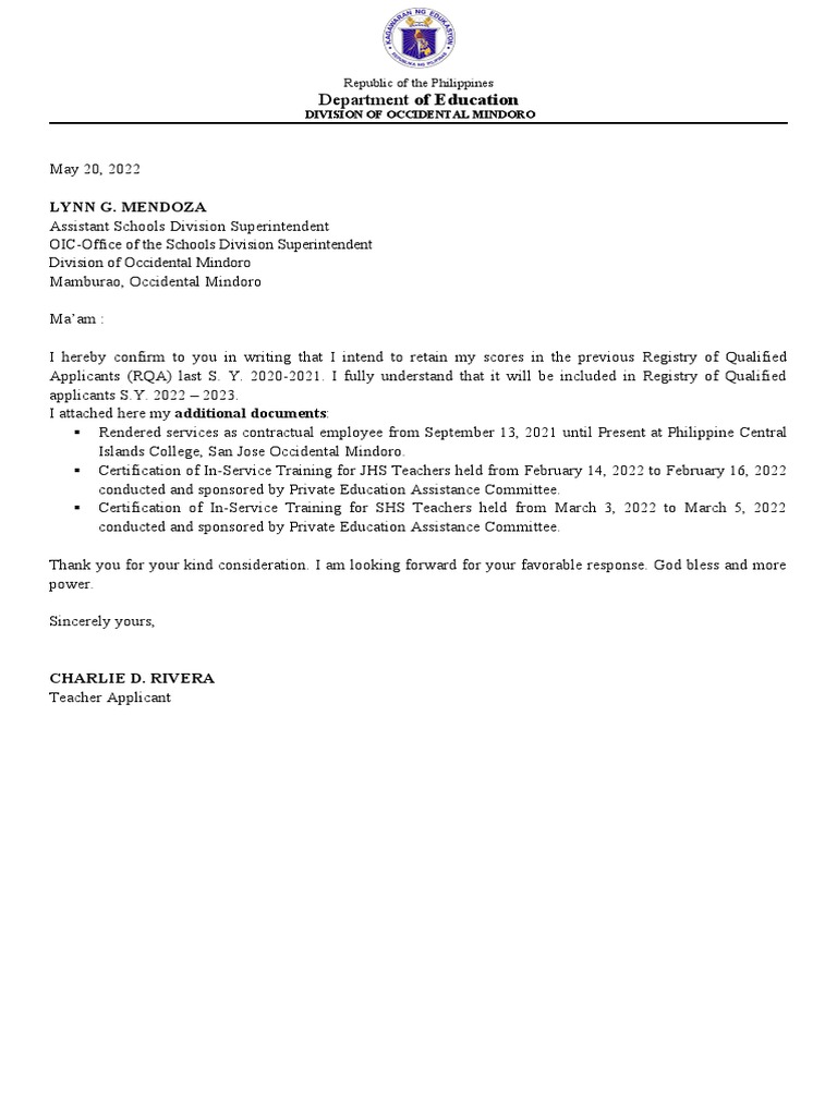 Letter of Retention | PDF