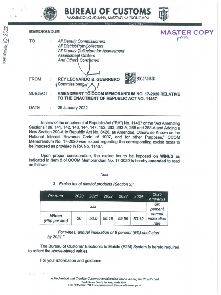 Ocom Memo 10 2022 Amendment To OCOM Memorandum No 17 2020 | PDF