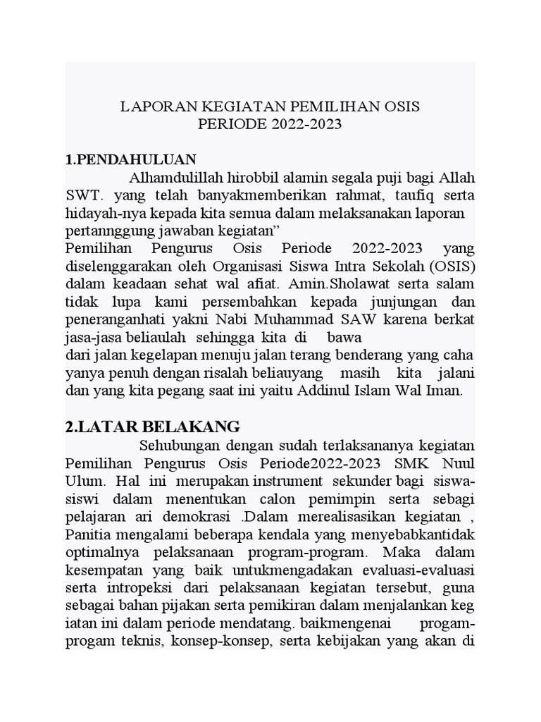 Laporan Kegiatan Pemilihan Osis | PDF