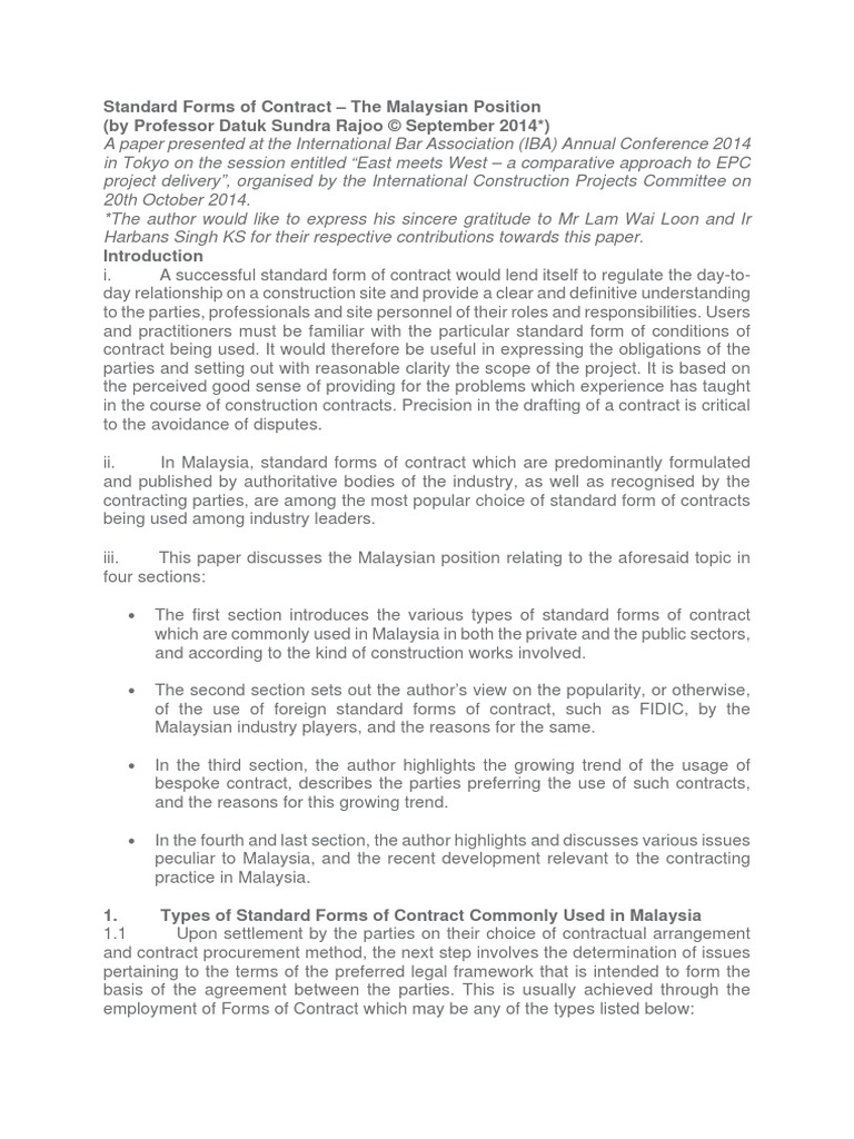 Standard Forms of Contract Malaysia | PDF | Employment | Common Law