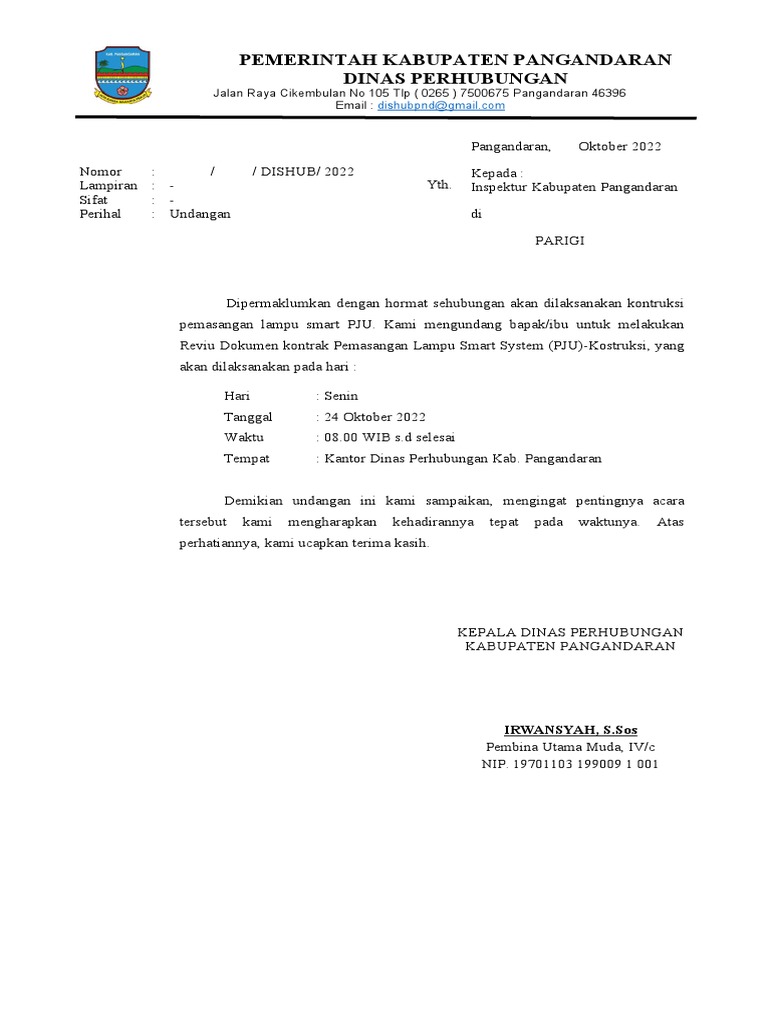 10 UNDANGAN INSPEKTORAT - Review Dokumen Kontrak Pemasangan Lampu PJU ...