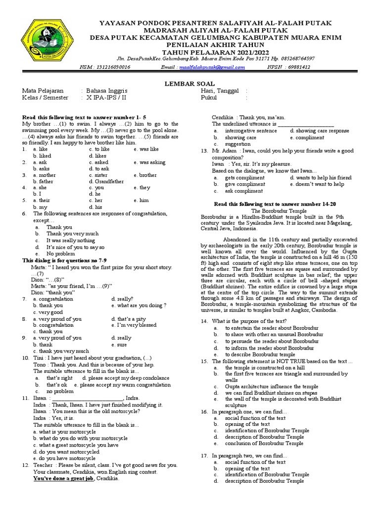 Pas Genap X Bing 2021-2022 | PDF