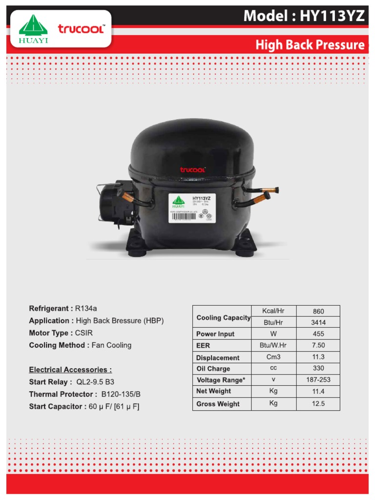 Refrigeration Compressor Hy113yz | PDF