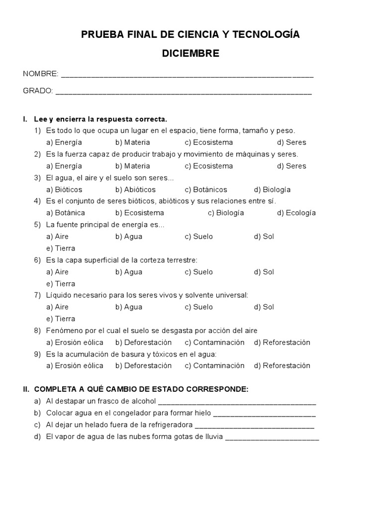 Prueba Final de Ciencia y Tecnologia | PDF | Tierra | Plantas
