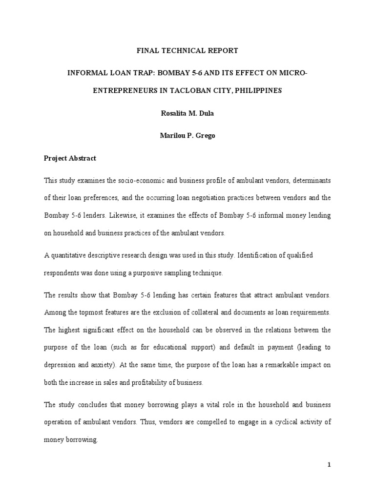 Dula and Grego Bombay 5-6 IMTFI Final Report | PDF | Loans | Interest