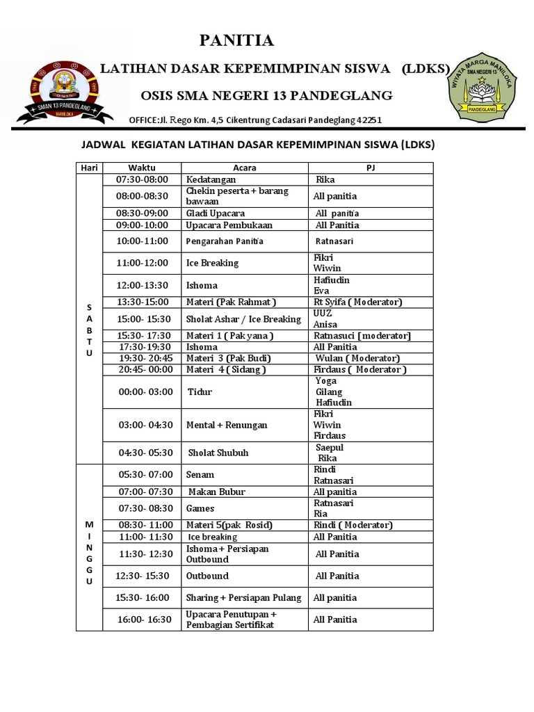 Jadwal Kegiatan LDKS | PDF