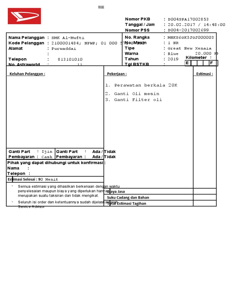 Checksheet & Report Sheet 20K (SMK) | PDF