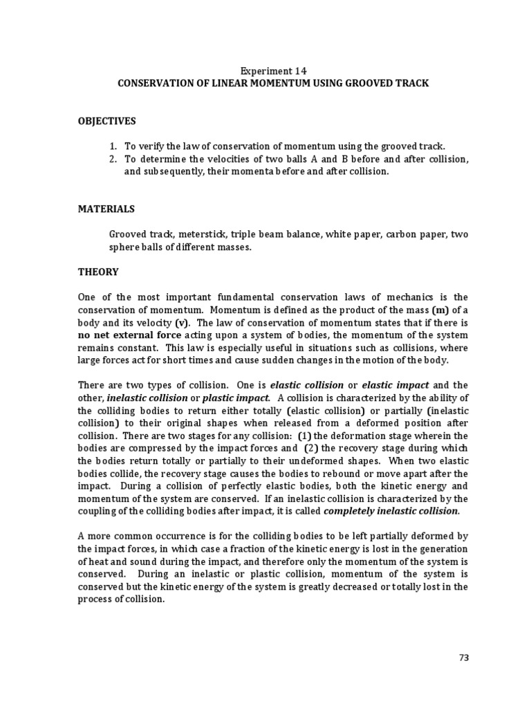 Conservation of Momentum Experiment Answer Sheet | PDF | Collision ...